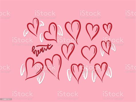 손으로 그려진 마음 발렌타인 데이를 위한 디자인 요소 흰색 배경에 고립 된 손으로 그린 거친 마커 하트 그래픽 디자인에 대한 벡터 일러스트레이션 낙서 드로잉에 대한 스톡