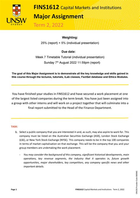 Fins 1612 T2 2022 Major Assignment Page 1 Fins1612 Capital Markets