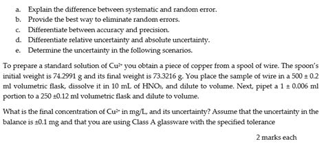 Solved A Explain The Difference Between Systematic And Chegg
