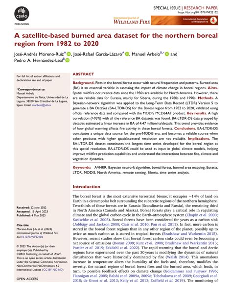 Pdf A Satellite Based Burned Area Dataset For The Northern Boreal