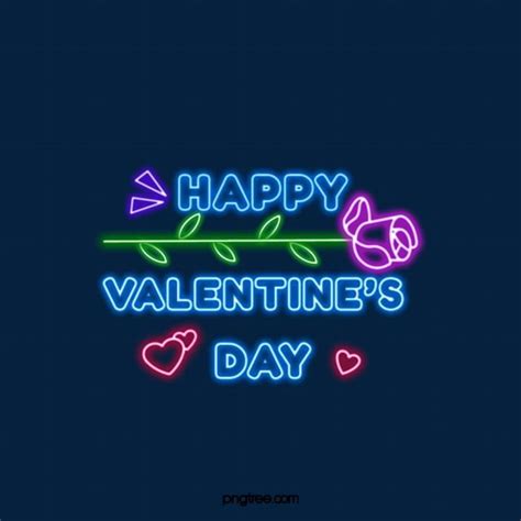 해피 발렌타인 데이 네온 일러스트 로즈 발렌타인 데이 장미 네온 Png 일러스트 및 Psd 이미지 무료 다운로드