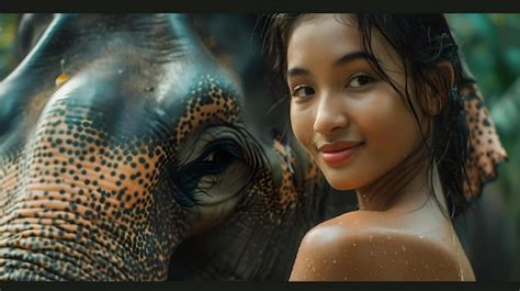 Premium Photo Young Woman And Elephant In A Close Bond Captured In