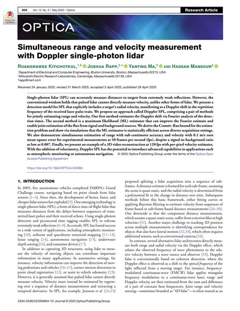 Pdf Simultaneous Range And Velocity Measurement With Doppler Single Photon Lidar