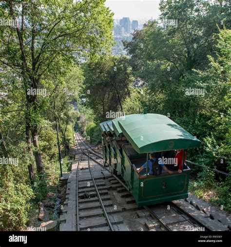 Tram Moving On The San Cristobal Hill Santiago Santiago Metropolitan