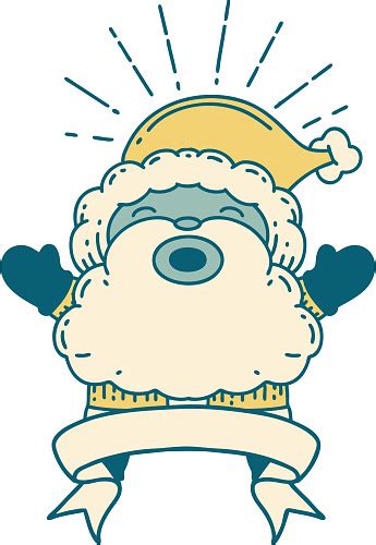 문신 스타일 산타 클로스 크리스마스 캐릭터와 스크롤 배너 0명에 대한 스톡 벡터 아트 및 기타 이미지 0명 디자인 문신