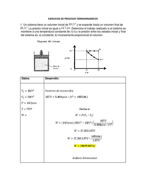 Ejercicios De Procesos Termodinamicos 66666 Pdf Gases Termodinámica
