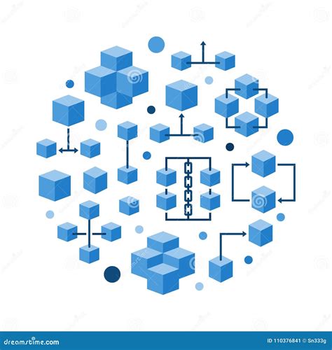 Round Blockchain Technology Flat Blue Vector Illustration Stock Vector