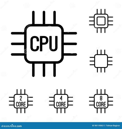 Thin Line Cpu Processor Icons Set Stock Illustration Illustration Of Computer Icon