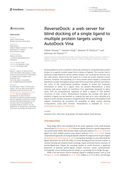 Pdf Reversedock A Web Server For Blind Docking Of A Single Ligand To Multiple Protein Targets