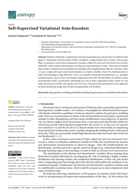 Pdf Self Supervised Variational Auto Encoders