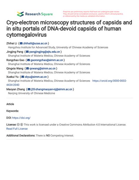 Pdf Cryo Electron Microscopy Structures Of Capsids And In Situ Portals Of Dna Devoid Capsids