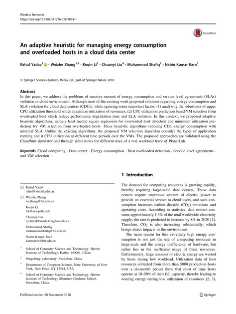 Pdf An Adaptive Heuristic For Managing Energy Consumption And