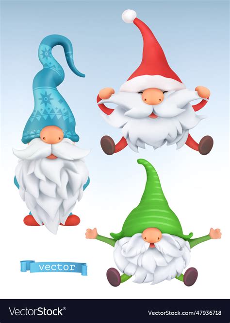Funny Dwarfs Christmas 3d Cartoon Characters Set Vector Image