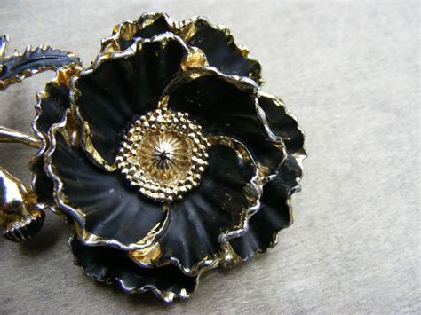Exquisite Enamel Poppy Brooch Extremely Rare Black Poppy Birthday