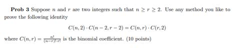 Solved Prob Suppose N And R Are Two Integers Such That Chegg