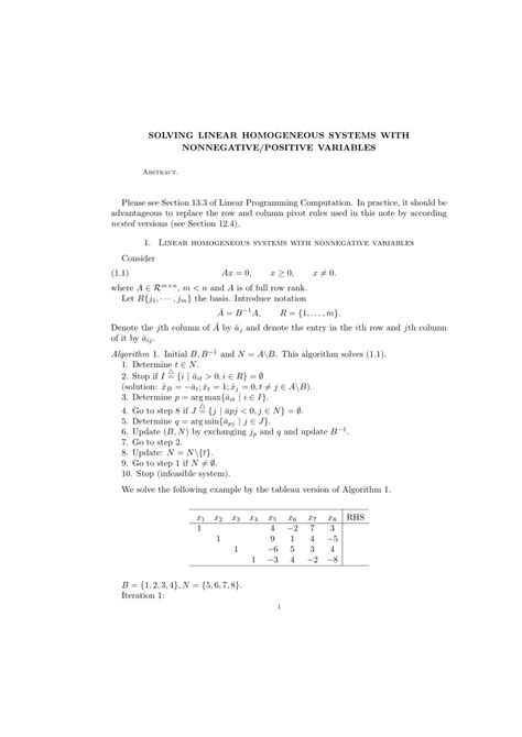 pdf solving linear homogeneous systems with nonnegative positive