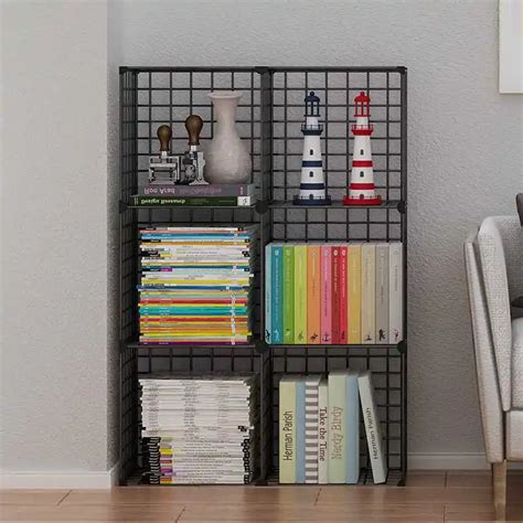 쌓을 수 있는 와이어 큐브 보관 정리함 책장 Diy 와이어 C 그리드 보관 선반 캐비닛 옷장 금속 책장 2 열 6 층