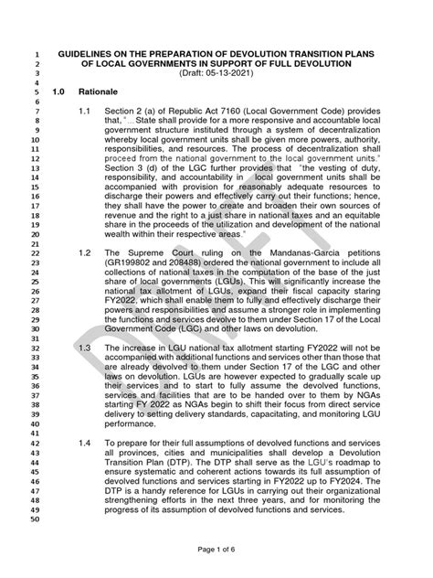 Guidelines On The Preparation Of Devolution Transition Plans Of Local Governments In Support Of