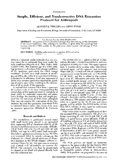 Pdf Simple Efficient And Nondestructive Dna Extraction Protocol For