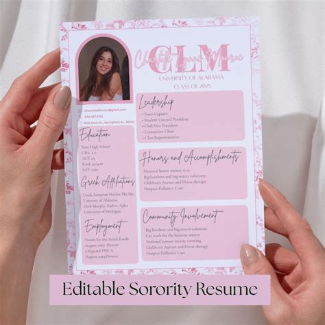 Sorority Recruitment Resume Template Pink Floral Editable Canva