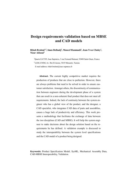 pdf design requirements validation based on mbse and cad models