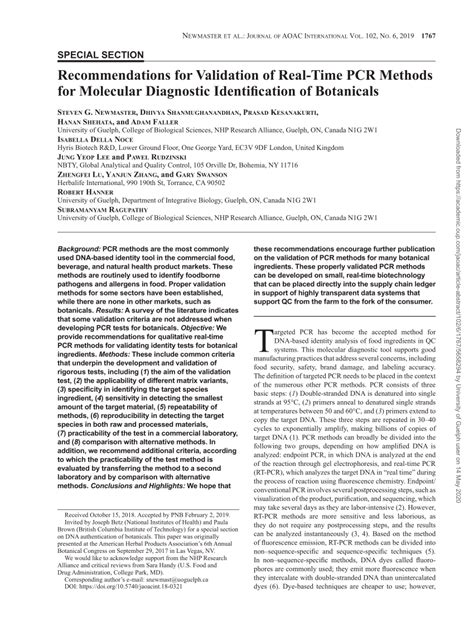 Pdf Recommendations For Validation Of Real Time Pcr Methods For