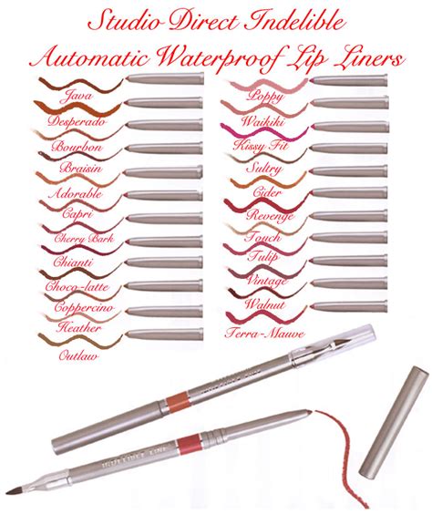 Indelible Automatic Waterproof Lip Liner Cosmetic Makeup Color Chart