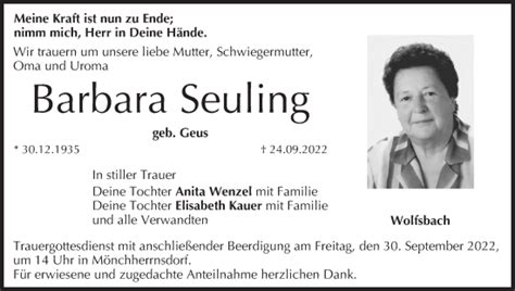 Barbara Seuling Traueranzeige Frankende