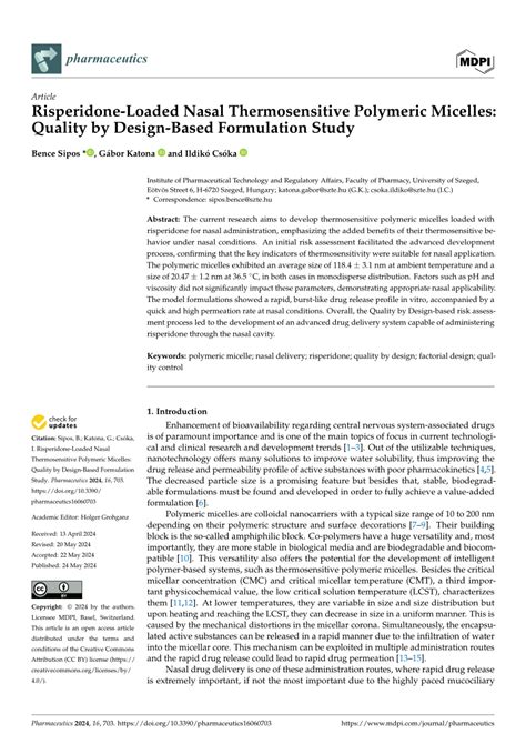 Pdf Risperidone Loaded Nasal Thermosensitive Polymeric Micelles Quality By Design Based
