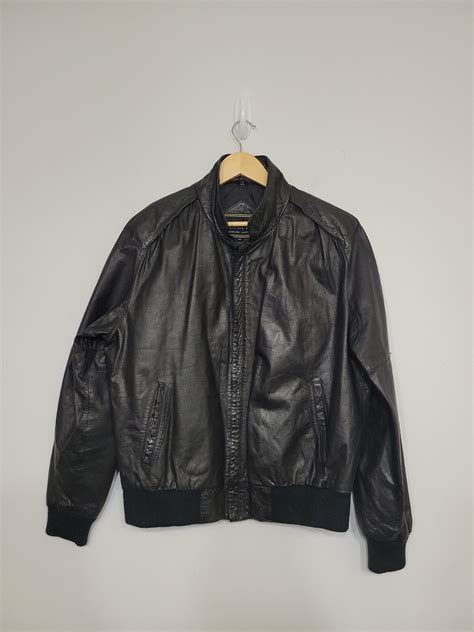 Cooper Mens Leather Bomber Jacket Black Size 44 Vint Gem