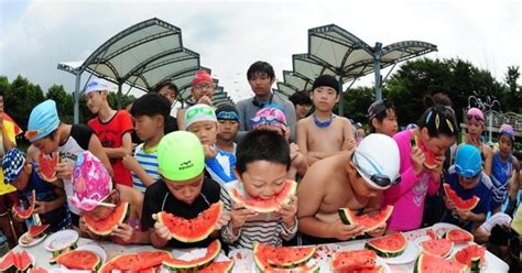 사진 양재천 수영장 수박 빨리먹기 대회