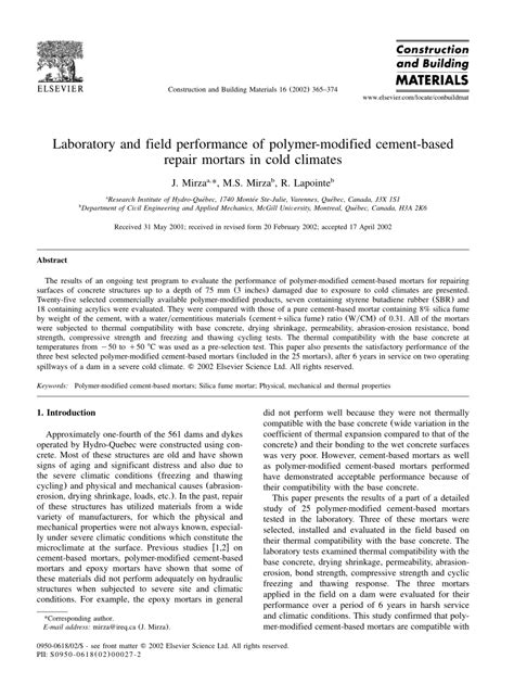 Pdf Laboratory And Field Performance Of Polymer Modified Cement Based