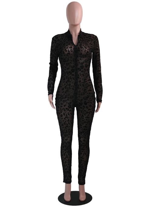 Sexy Leopard Printed Mesh Jumpsuit Etsy