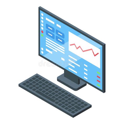 isometric computer monitor with data analysis display stock vector illustration of graph