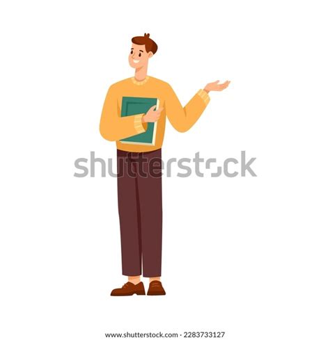 Man Teacher Character Book Standing Explaining Stock Vector Royalty