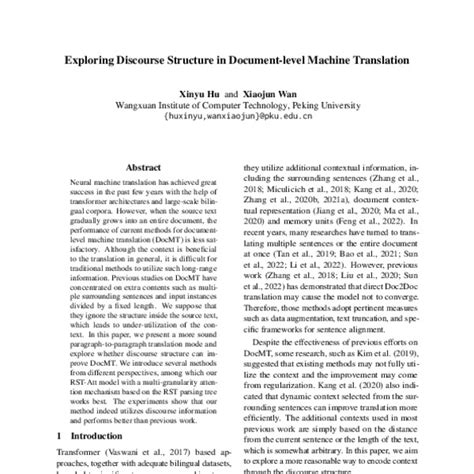 Exploring Discourse Structure In Document Level Machine Translation Acl Anthology