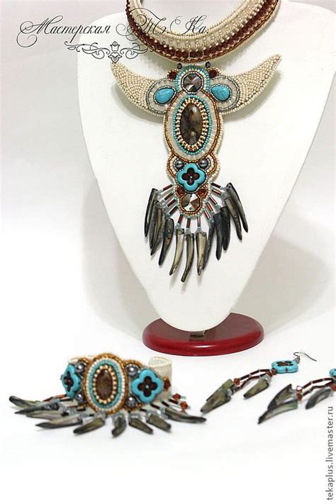 Колье-стойка, браслет и серьги Амазонка | Бисерные ювелирные изделия ...
