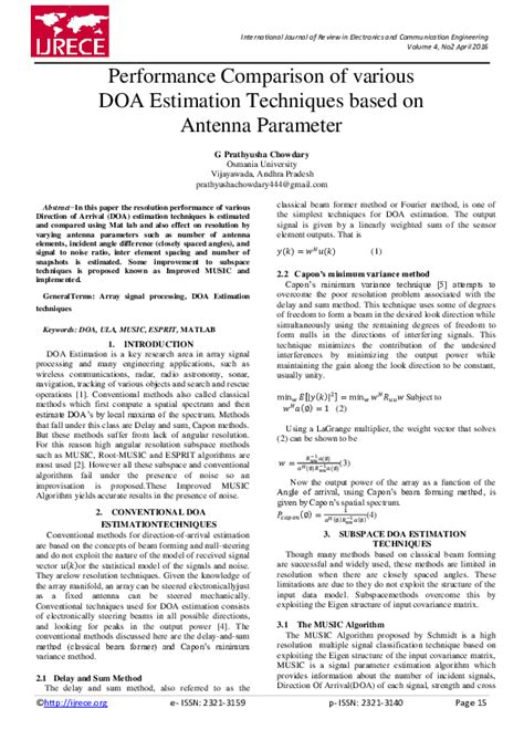 Pdf Performance Comparison Of Various Doa Estimation Techniques Based On Antenna Parameter