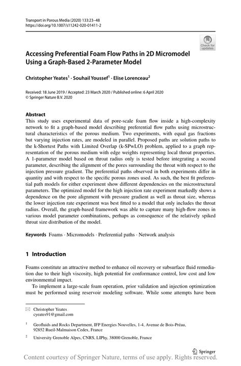 Accessing Preferential Foam Flow Paths In 2d Micromodel Using A Graph Based 2 Parameter Model