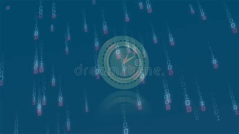 clock face with binary code animation over blue digital background
