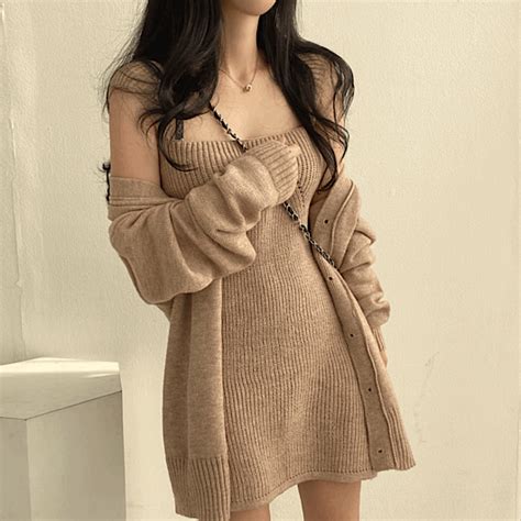 [울30함유] 포근 하찌 니트가디건 니트원피스 투피스세트 2color 에이블리