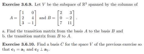 Solved Exercise 3 6 9 Let V Be The Subspace Of R3 Spanned Chegg Com
