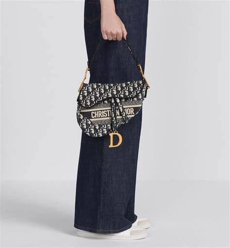 Saddle Bag Blue Dior Oblique Embroidery Dior