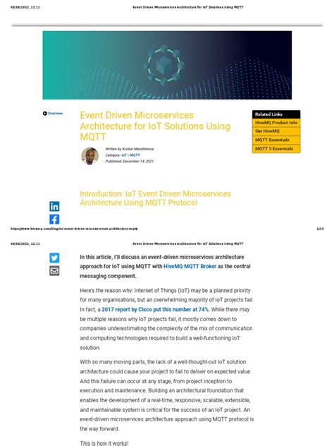 Event Driven Microservices Architecture For Iot Solutions Using Mqtt
