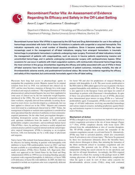 Pdf Recombinant Factor Viia An Assessment Of Evidence Regarding Its Efficacy And Safety In