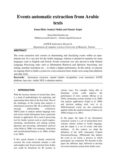 Pdf Events Automatic Extraction From Arabic Texts
