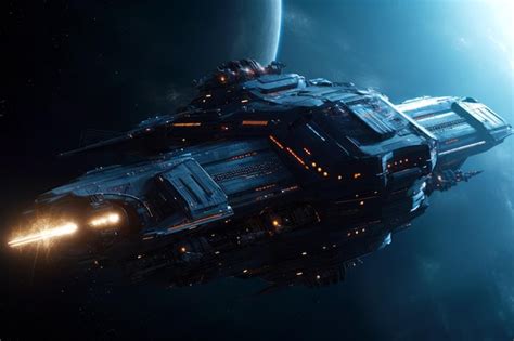 Premium Photo Sci Fi Spaceship Flying Through Space With Planet In The Background Generative Ai