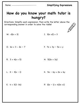 Simplifying Expressions Worksheet Simplifying Algabraic Expressions Activity