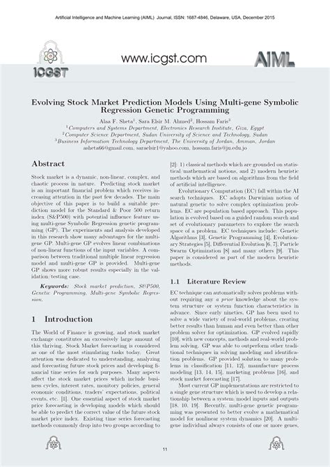 Pdf Evolving Stock Market Prediction Models Using Multi Gene Symbolic Regression Genetic