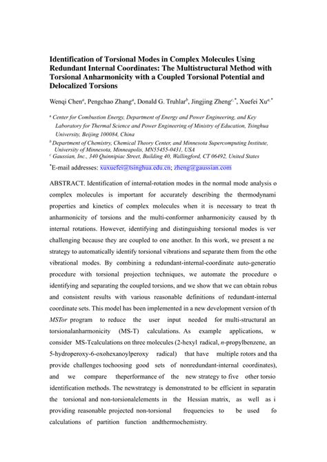 Pdf Identification Of Torsional Modes In Complex Molecules Using Redundant Internal